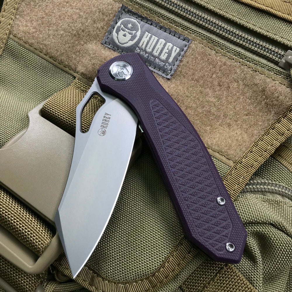 KUBEY KB310G New Drake Lliner Lock Folding Knife purple G10 Handle (3 ...